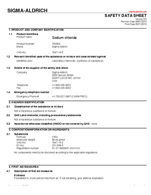 Sodium Bicarbonate SDS - SIGMA-ALDRICH sigma-aldrich SAFETY DATA SHEET ...