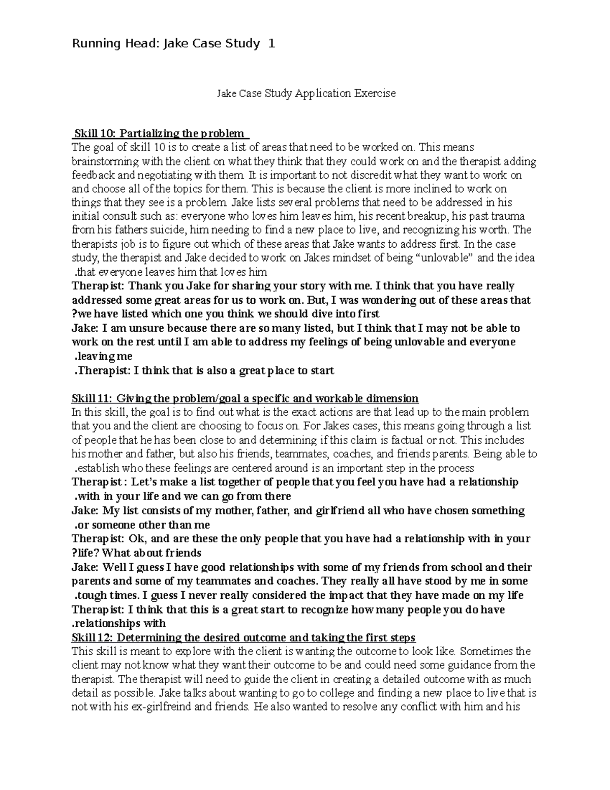 Jake Case Study - .kjv;kiv;v - Running Head: Jake Case Study 1 Jake ...