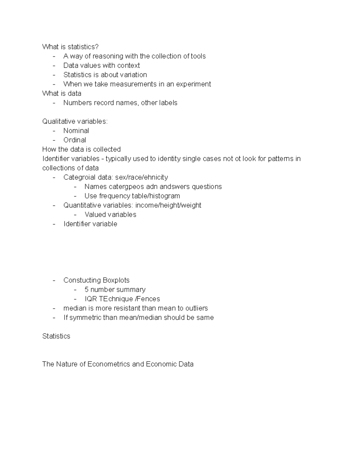 Econometrics - notes - What is statistics? - A way of reasoning with ...