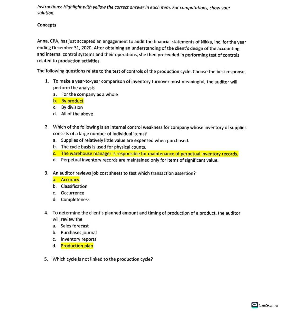 Production- Cycle - notes - Instructions: Highlight with yellow the ...