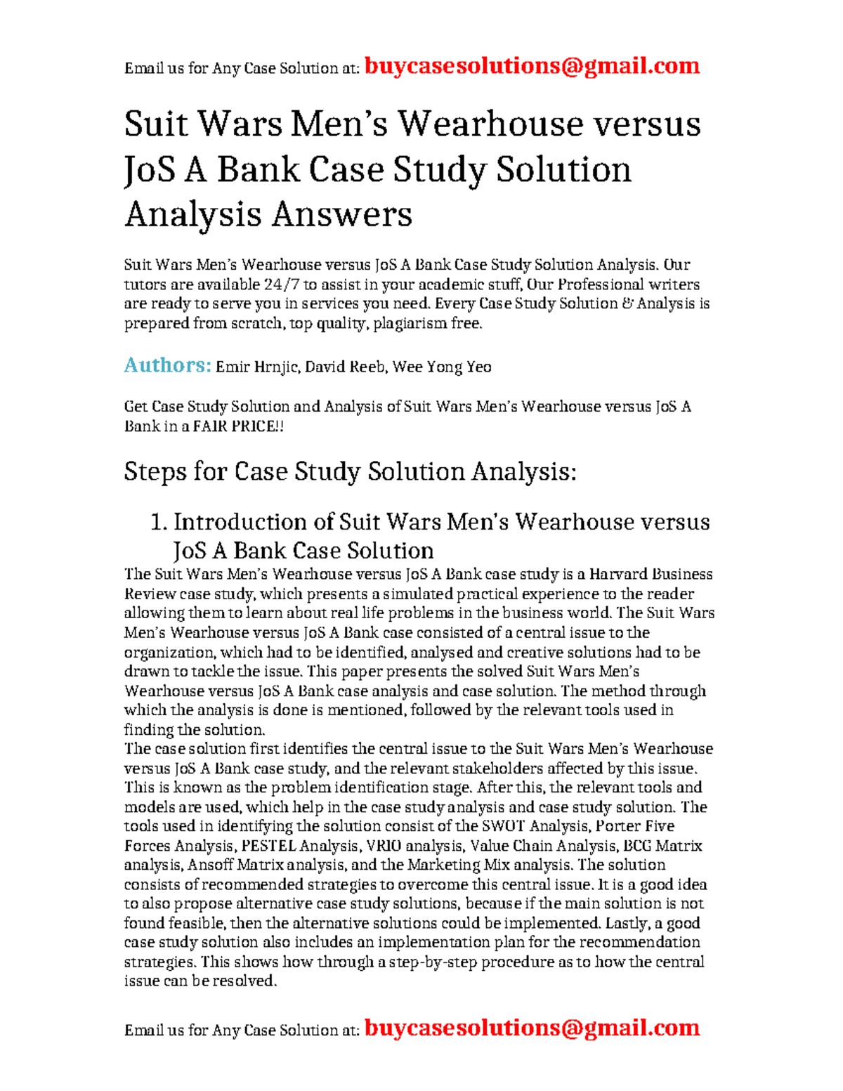 Case Solution Suit Wars Men's Wearhouse versus JoS A Bank - Suit Wars ...