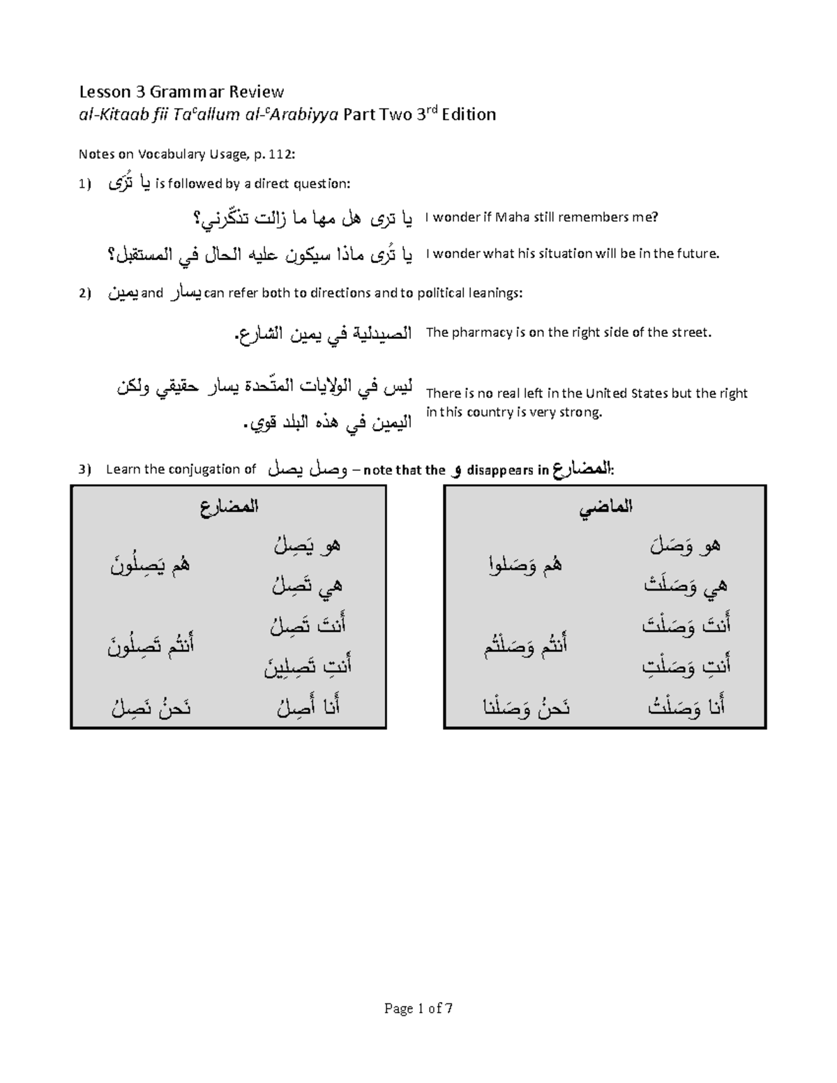 Grammar Review Lesson 3 - Lesson 3 Grammar Review al-Kitaab fii ...