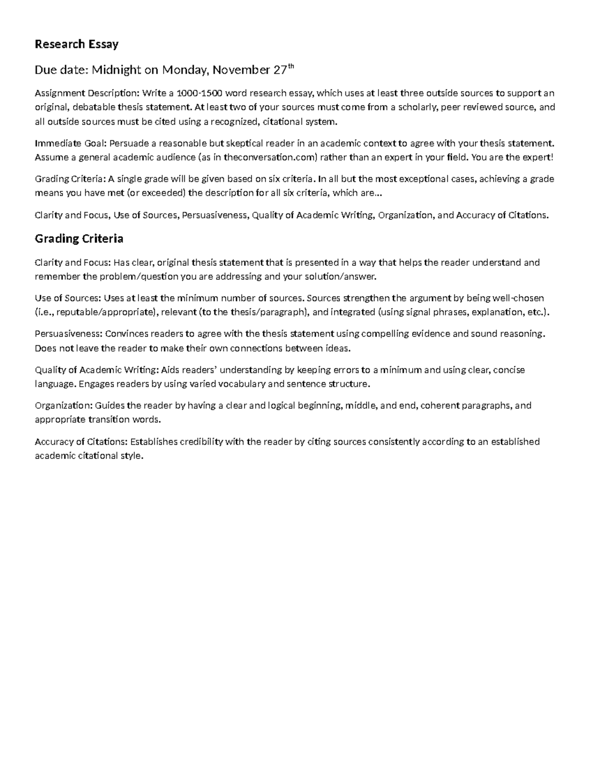 ATWP 135 A07 Research Essay Rubric - Research Essay Due date: Midnight ...