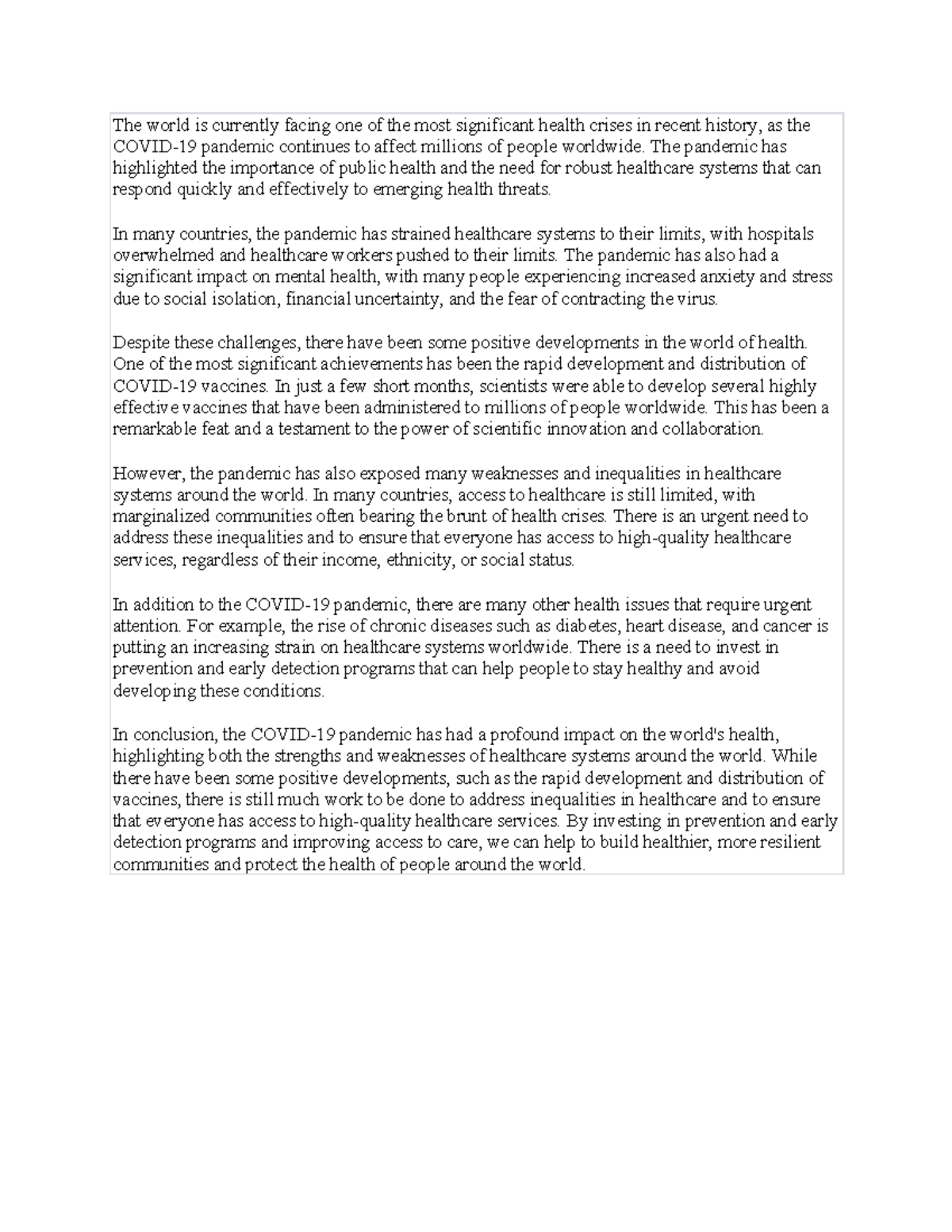 Doc2 - In class assignment useful for final - The world is currently ...