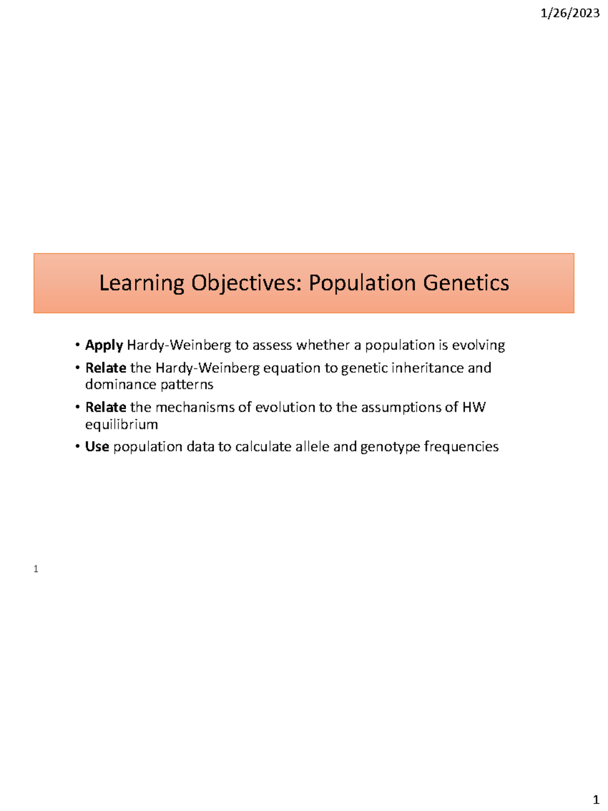 Before.+4.+Population+Genetics Quiz #2 - Learning Objectives ...