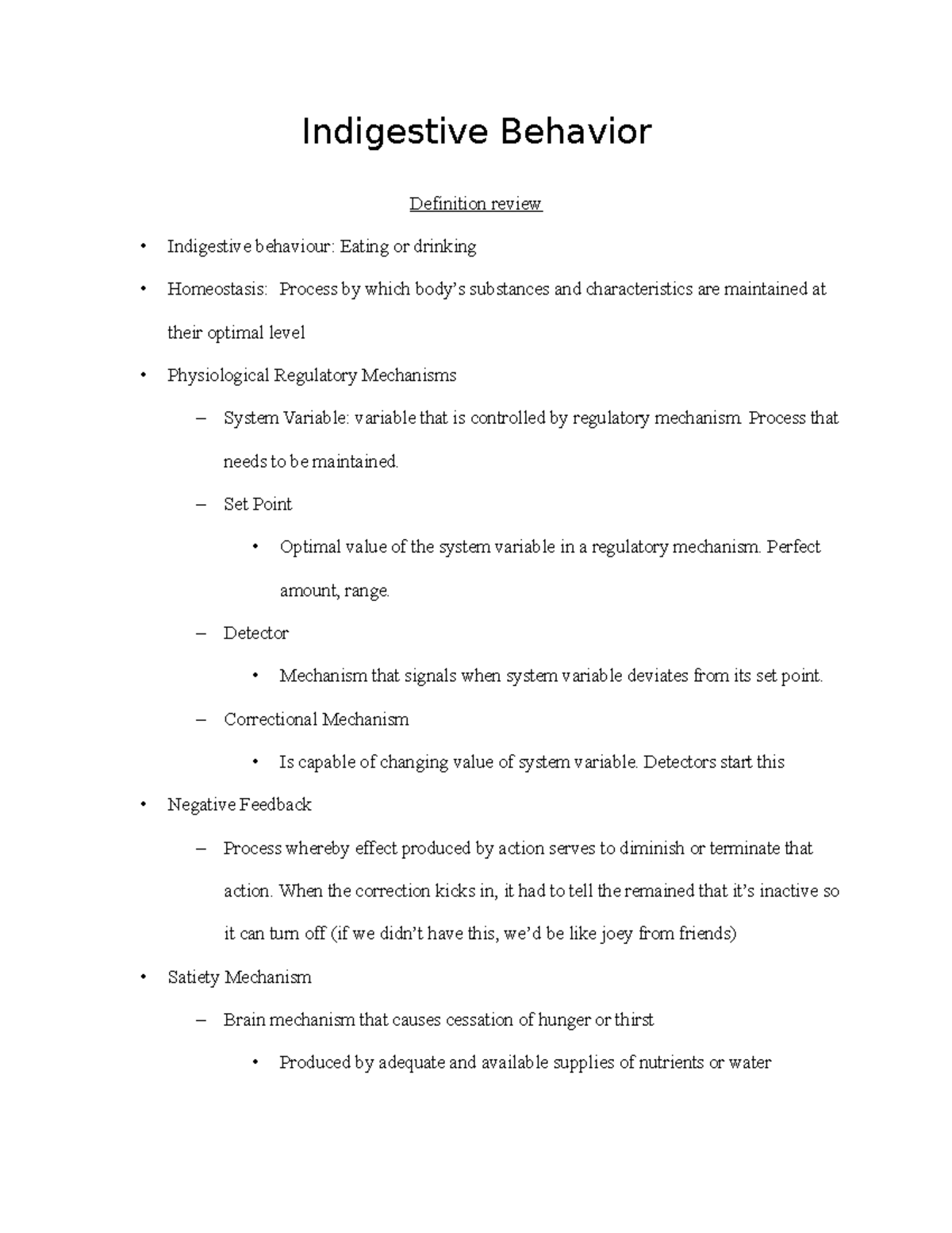 Ingestive Behaviors - Lecture notes 7 - Indigestive Behavior Definition ...
