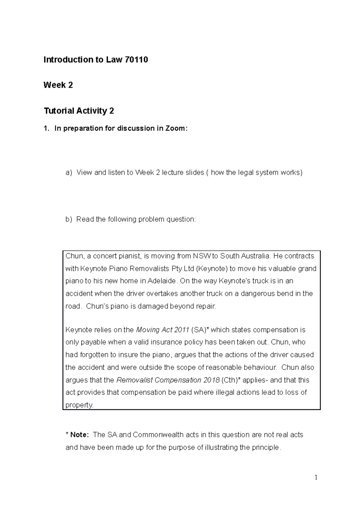 Week 2 Tutorial Activity 2 ( IRAC) ans - Introduction to Law 70110 Week ...