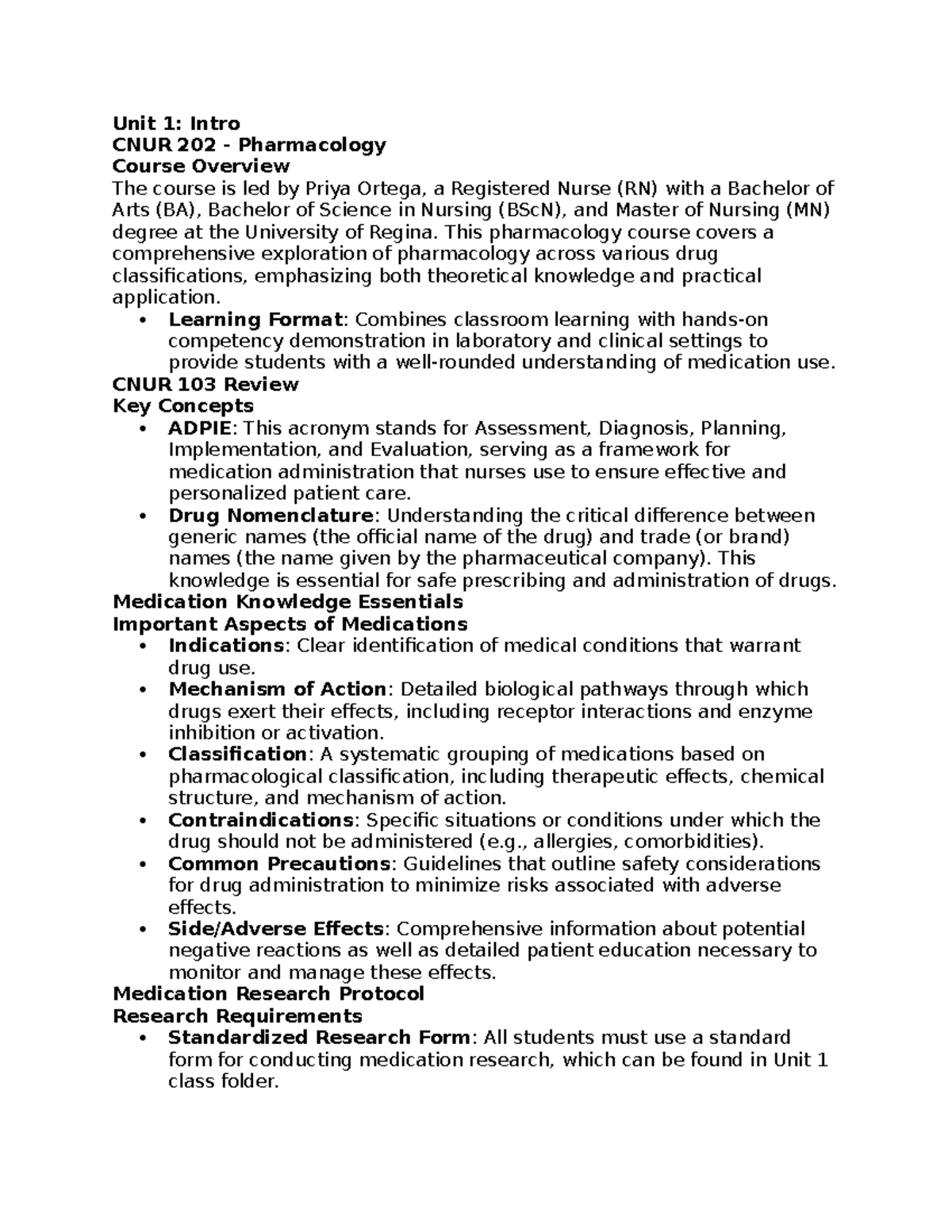 Detailed Notes from 202 PP Units 1-6 - Unit 1: Intro CNUR 202 ...