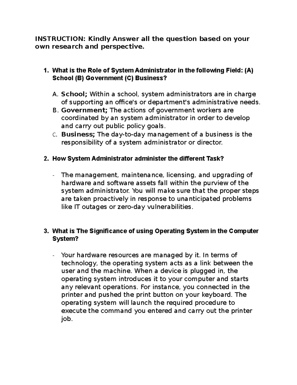 SAM Ass - AASIGNMENT ESSAY. - INSTRUCTION: Kindly Answer all the question based on your own ...