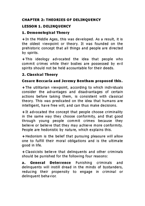 CRIM 5 Chapter 2 - Educational purpose only - CHAPTER 2: THEORIES OF ...