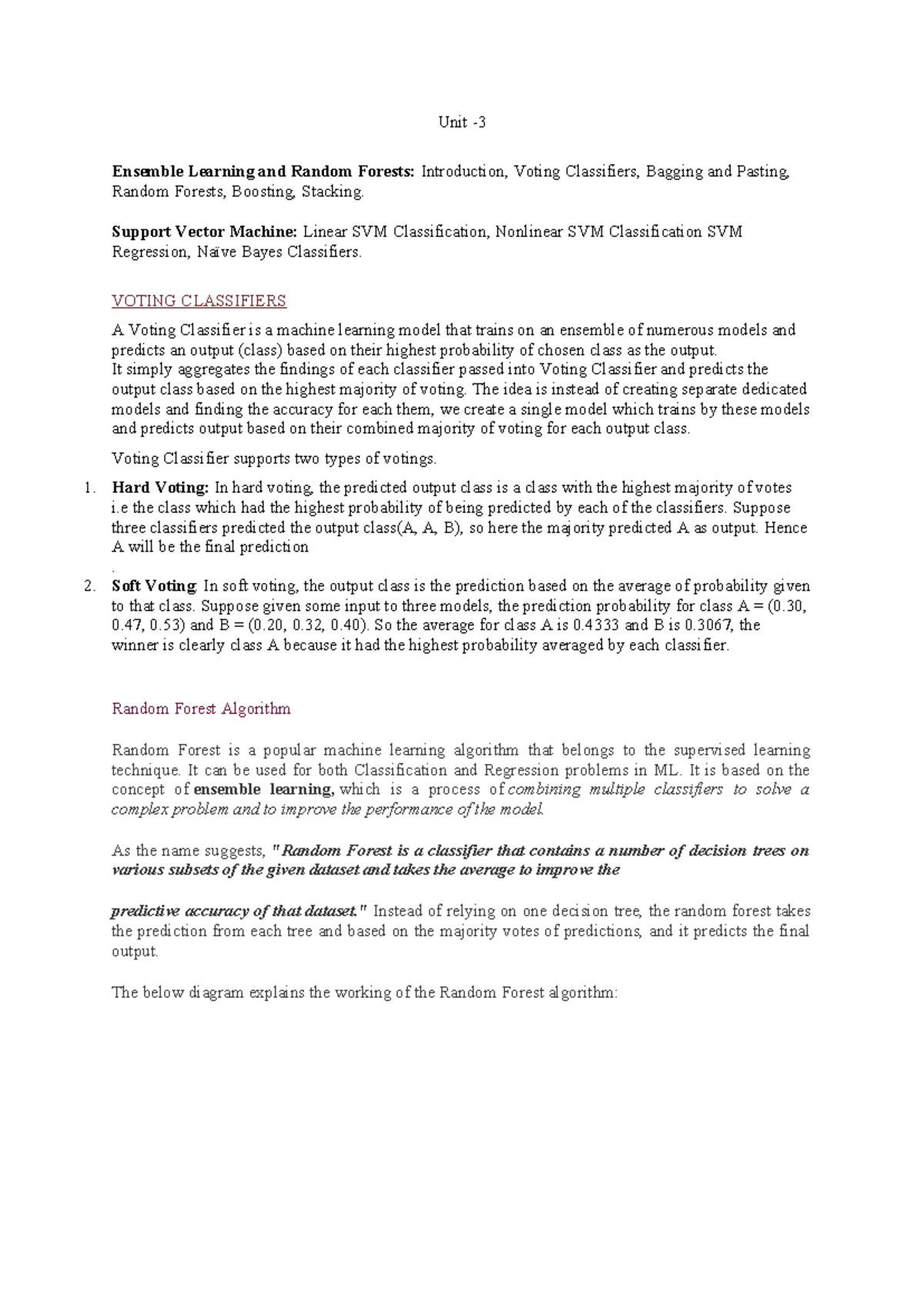 Unit 3 - Machine Learning Unit-3 JNTUK R20 - Unit - Ensemble Learning ...