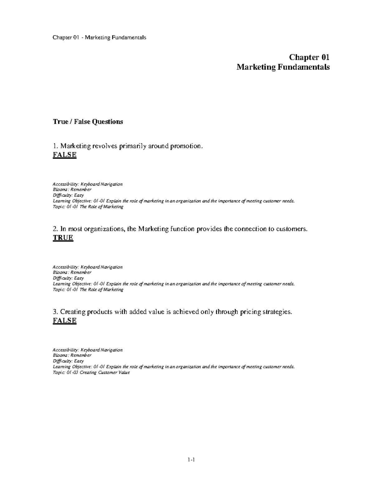 Sample/practice exam 2019, questions and answers - Chapter 01 Marketing ...