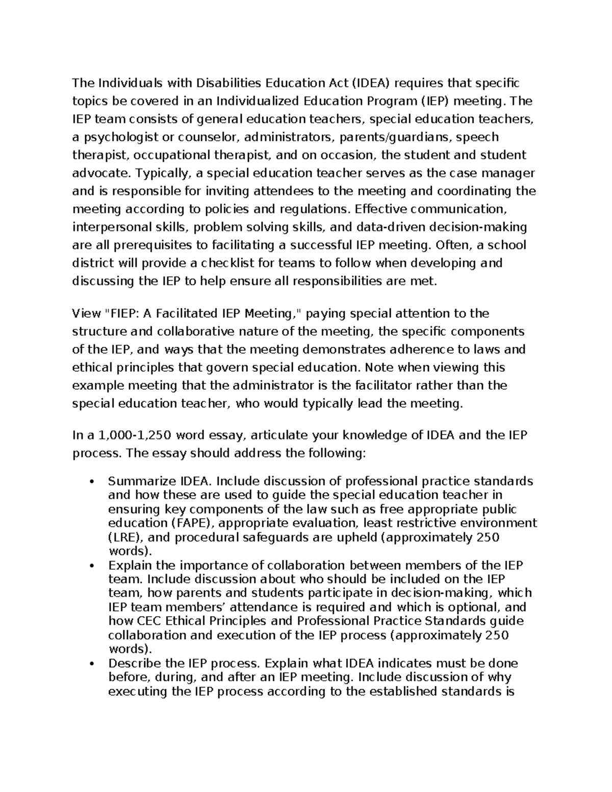 Idea and IEP process instructions - The Individuals with Disabilities ...