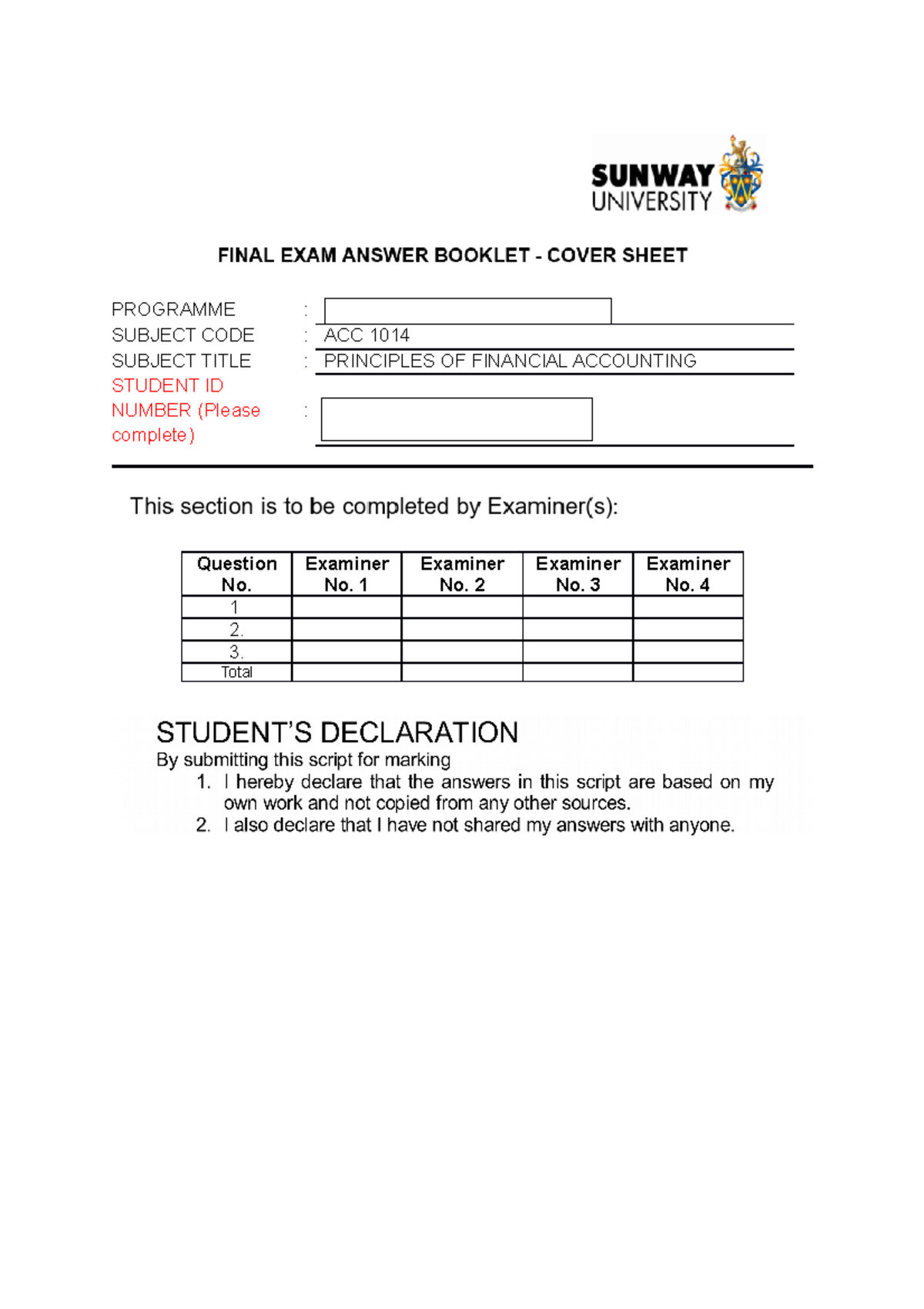 ACC 1014 April 2022 Final Exam - PROGRAMME : SUBJECT CODE : ACC 1014 ...