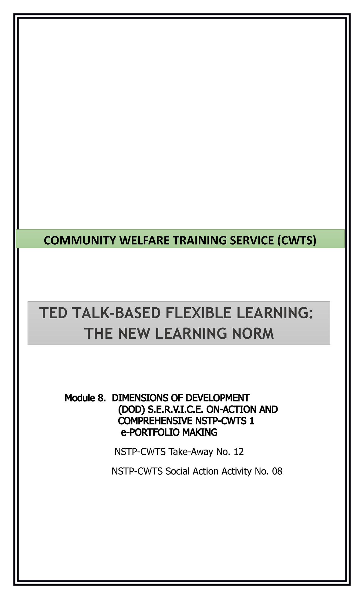 Module 8 unified course pack CWTS 1 2021 2022 - Module 8. DIMENSIONS OF ...