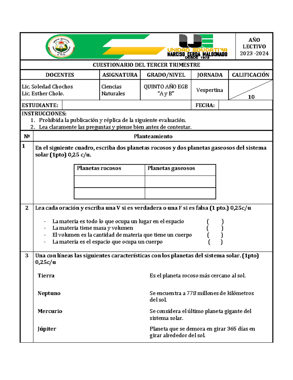 Cuestionario DE CC.NN TRI-III SIN Respuestas - AÑO LECTIVO 2023 - 2024 ...