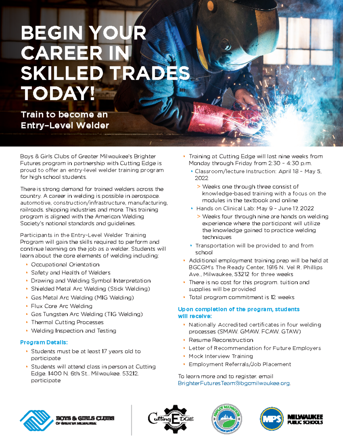 Welding Flyer v8 3-16-22 - Boys & Girls Clubs of Greater Milwaukee’s ...