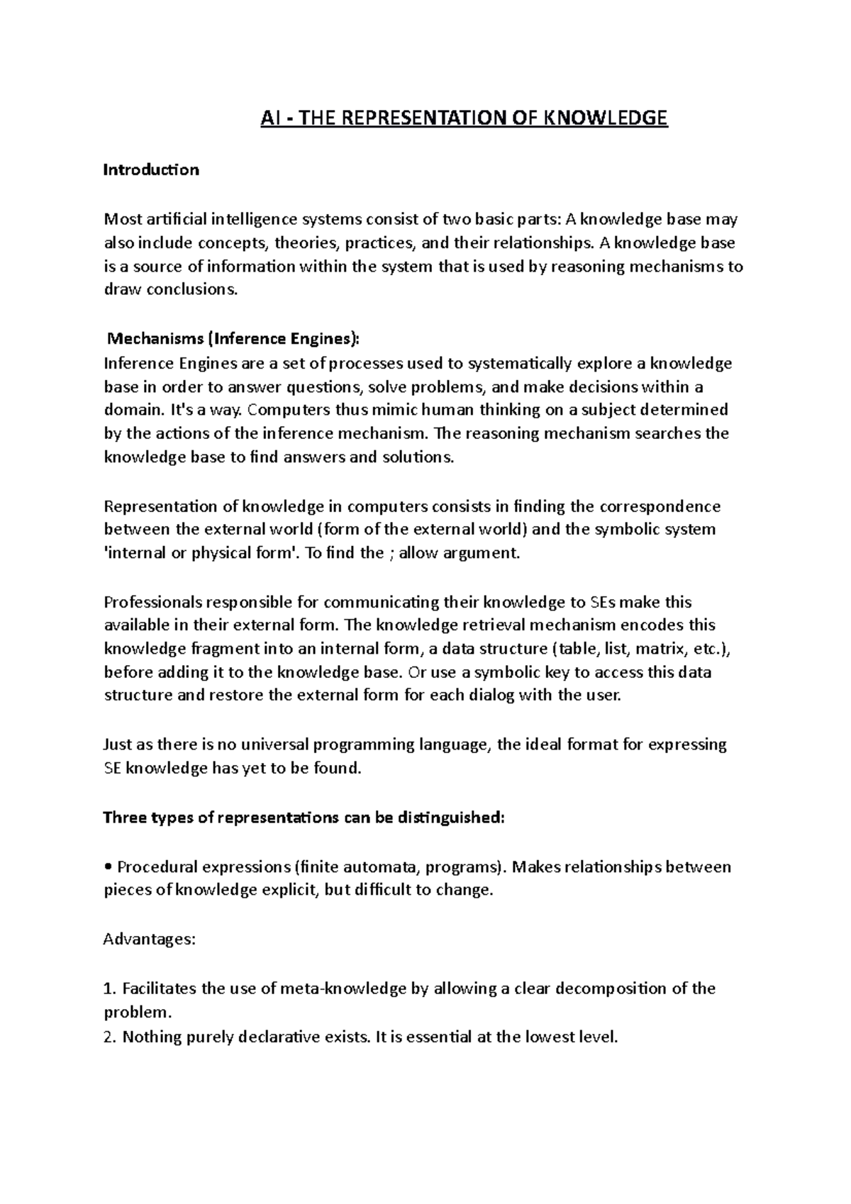 AI - THE Representation OF Knowledge - AI - THE REPRESENTATION OF KNOWLEDGE Introduction Most ...