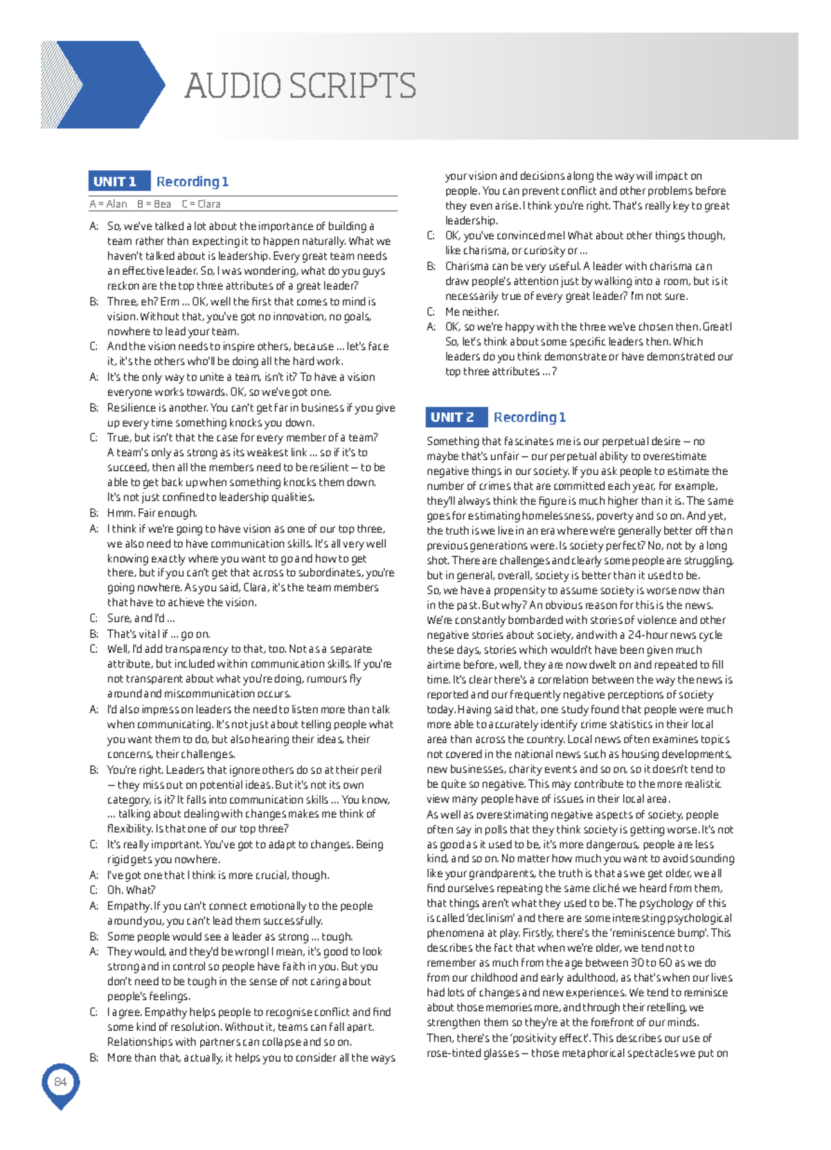 549 9- Roadmap C1. Workbook Audioscripts 2021 - AUDIO SCRIPTS UNIT 1 Recording 1 A = Alan B ...