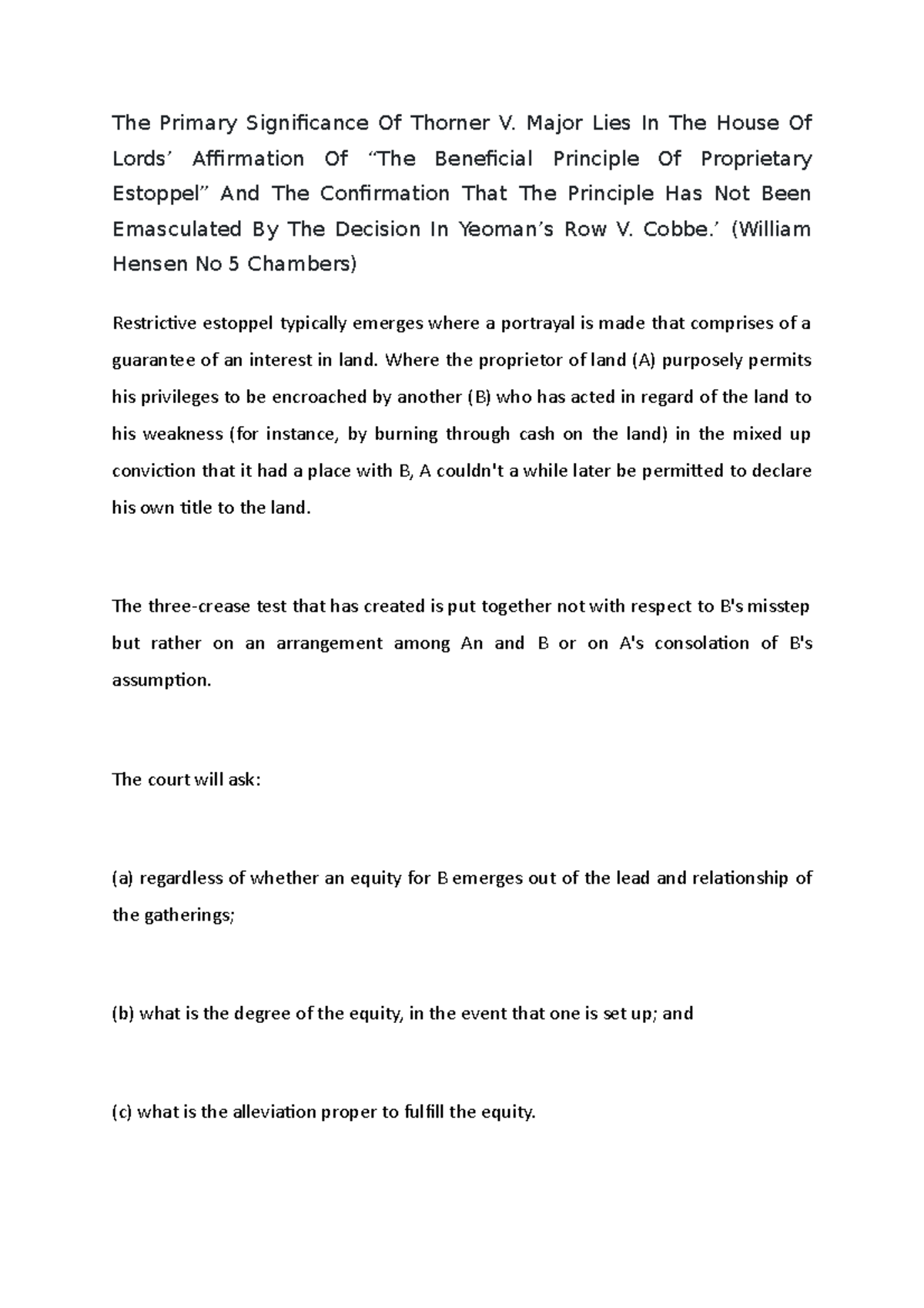 Proprietary Estoppel- Beneficial principle - The Primary Significance ...