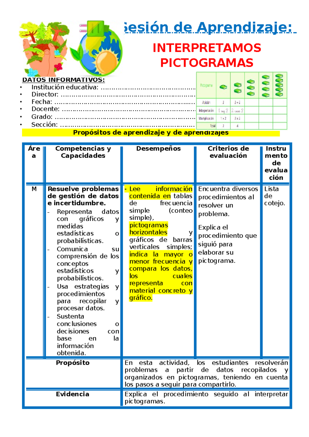 2° Sesión DÍA 3 MAT Interpretamos Pictogramas - DATOS INFORMATIVOS ...