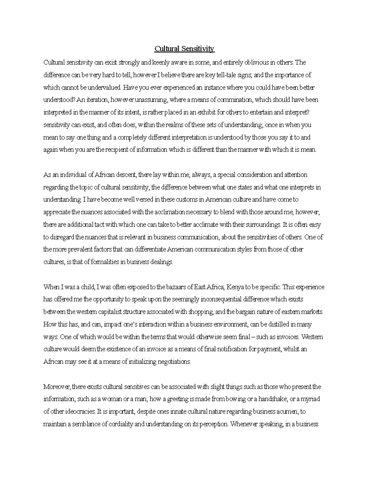 WGU Task 1 - C716 Task 1 - Passed - Cultural Sensitivity Cultural ...