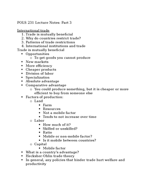 POLS 231 - 3 23 22 - Dr. Dwight Robyler Notes - Cross Border Investment ...