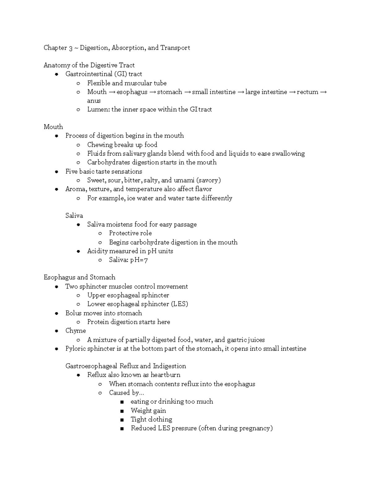 HUN Chapter 3 - class notes - Chapter 3 ~ Digestion, Absorption, and ...