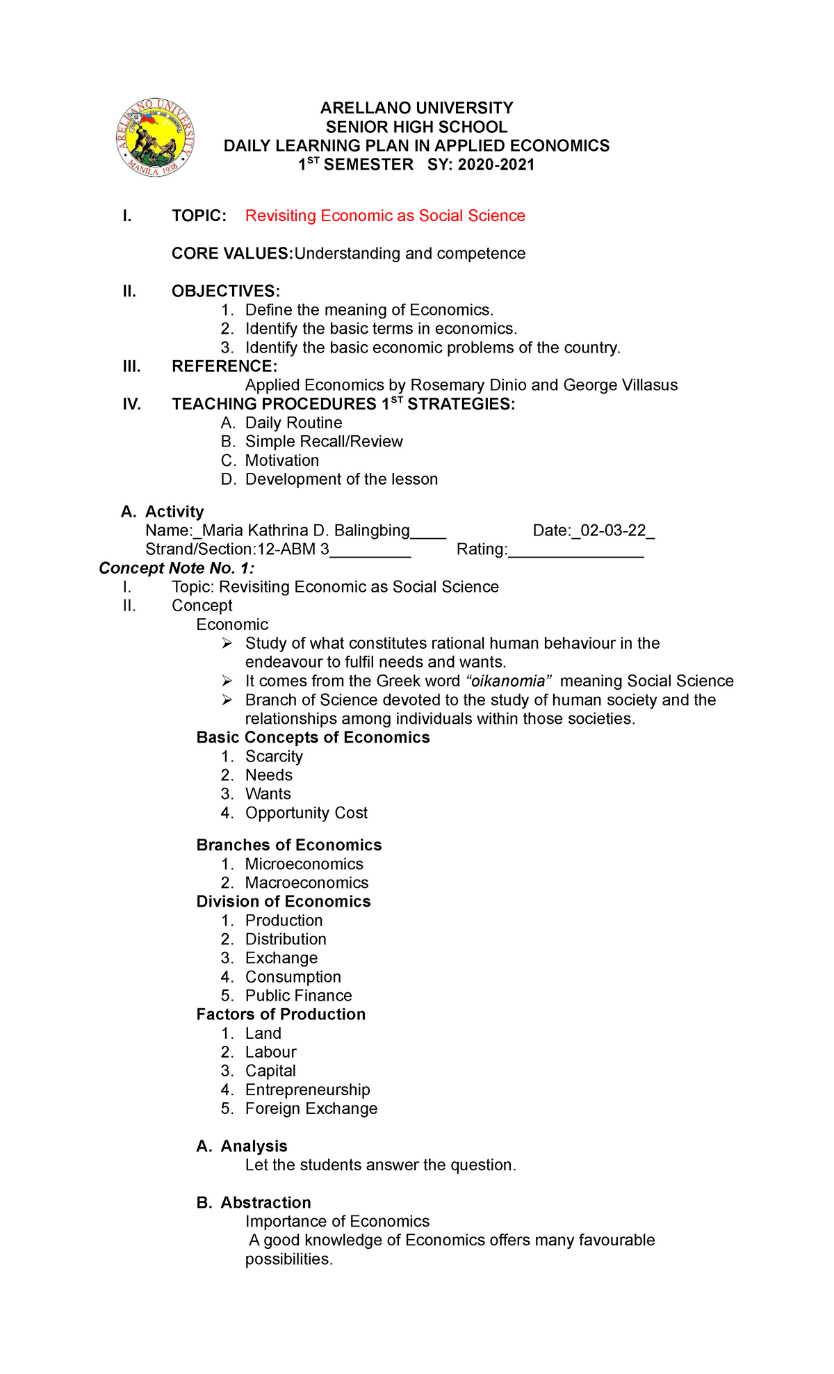 DLP 02 Economics - The topic is all about "Revisiting Economic as ...