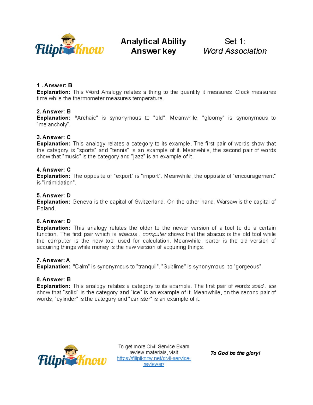 Analytical Ability Practice Test Set 1 Answers - Analytical Ability ...