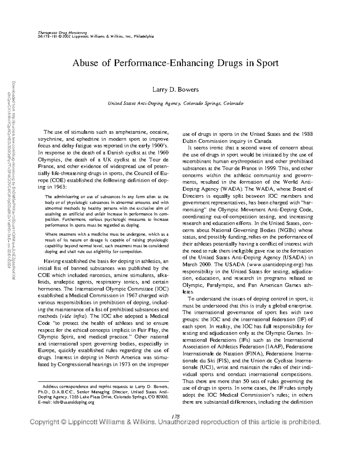 Abuse of performance enhancing drugs in sport - Abuse of Performance ...
