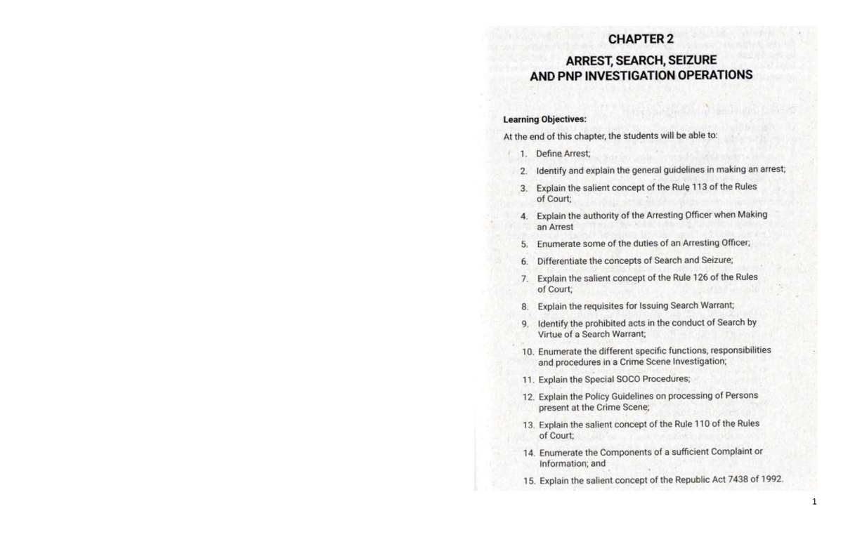 Chapter 2 Arrest Search Seizure and PNP Investigation Operations ...