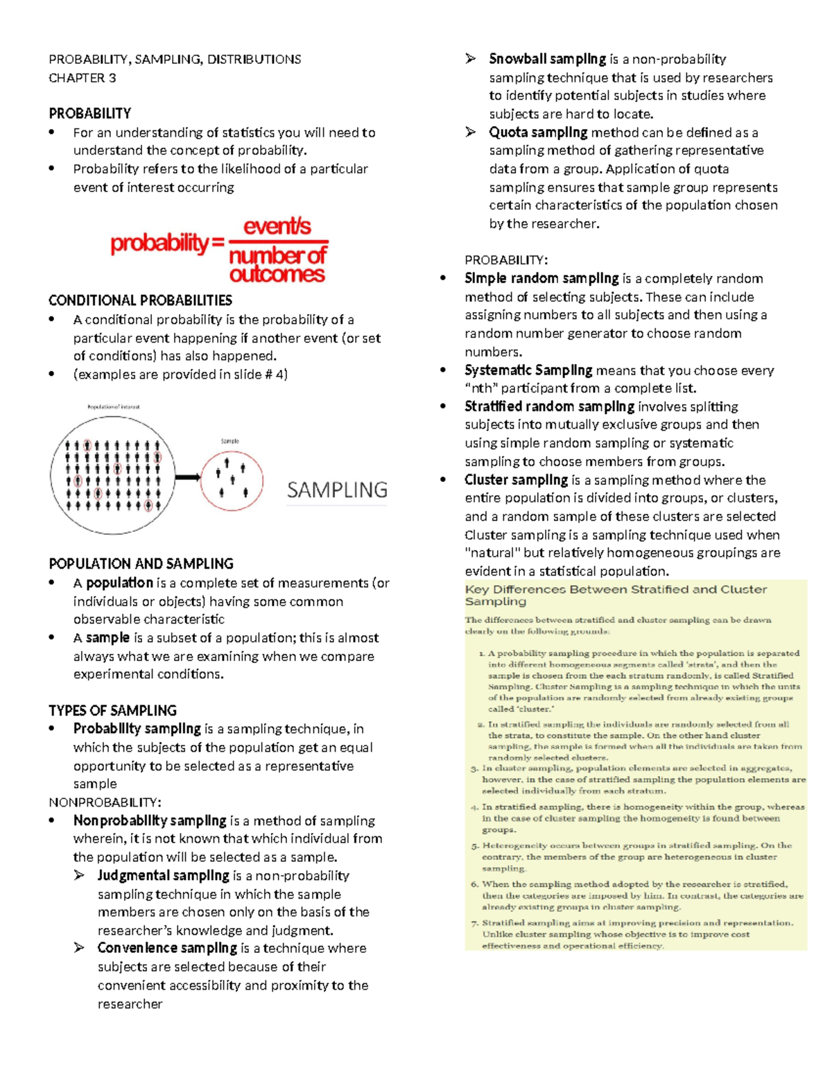 Psych Stats Chapter 3 - review well. - PROBABILITY, SAMPLING ...