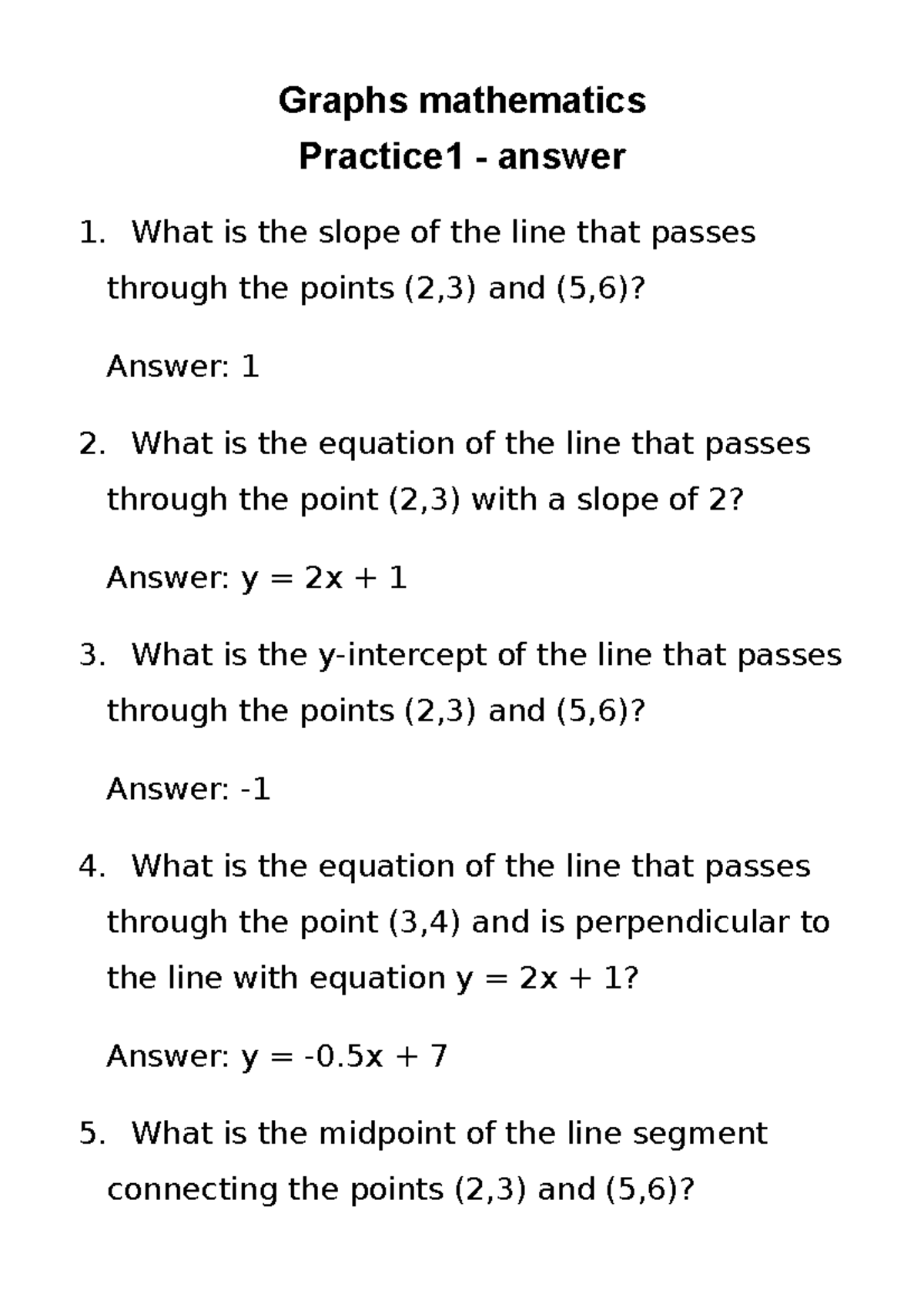 Graphs mathematics Practice 1 - answer - Graphs mathematics Practice1 ...