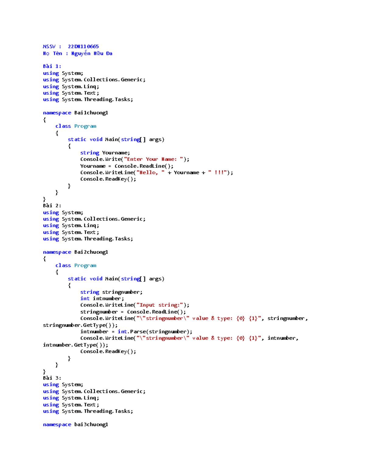 Baitapchuong 1nmlt - ádád - MSSV : 22DH H ọ Tên : Nguy n H u Đaễ ữ Bài ...