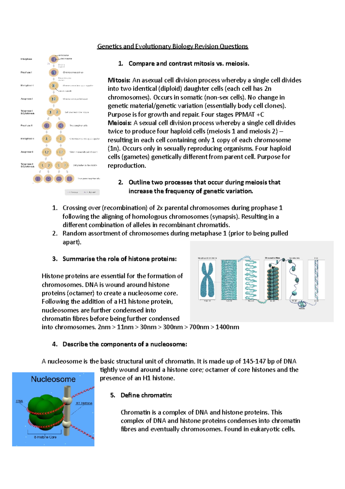 Genetics and Evolutionary Biology Revision Questions Modules 1-2 ...