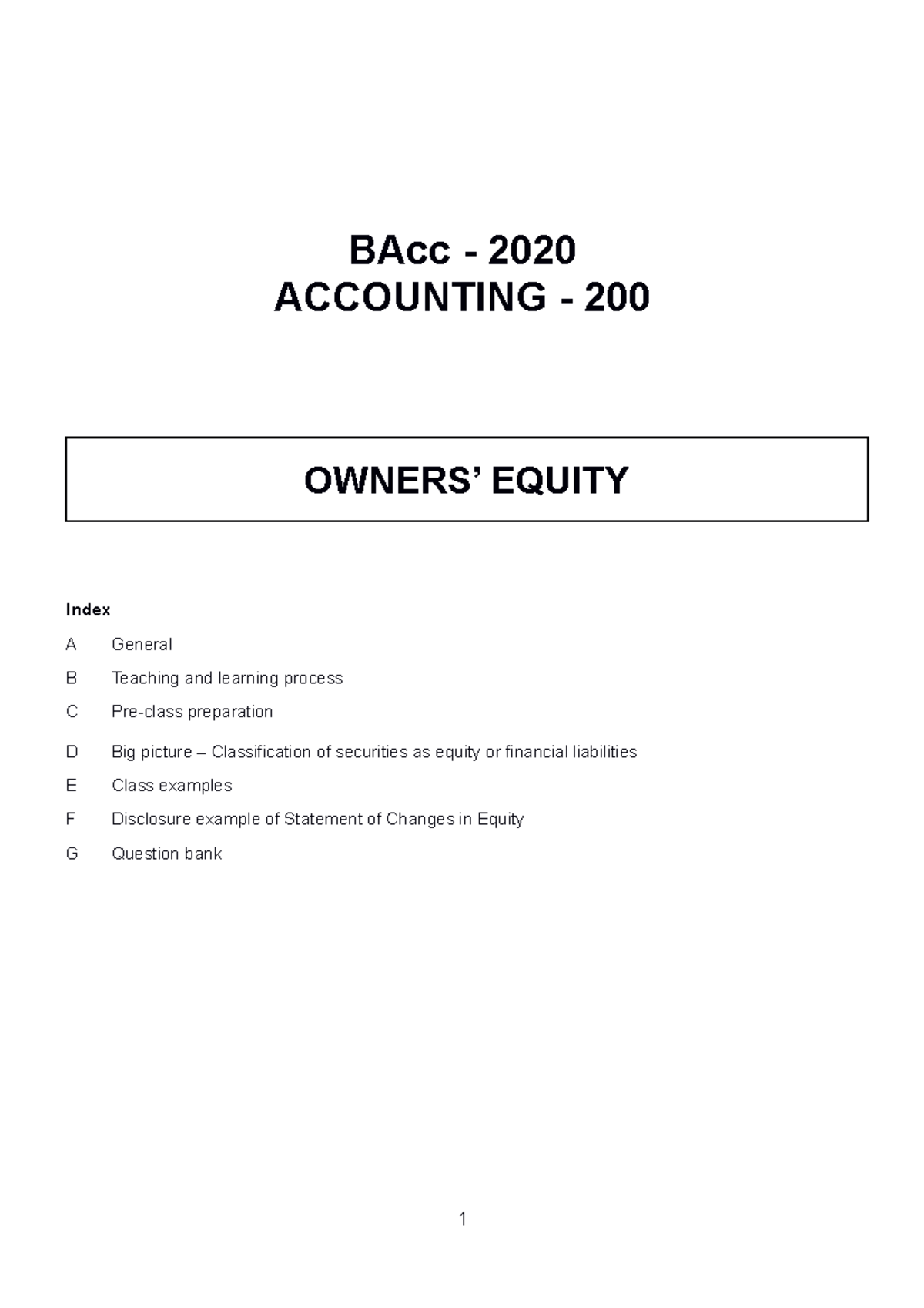 Owners Equity Questions and Solutions - BAcc - 2020 ACCOUNTING - 200 ...
