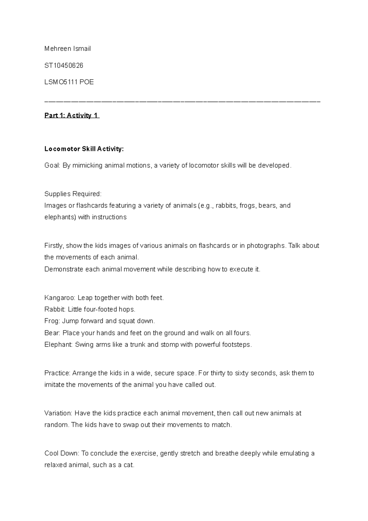 LSMO5111 POE - POE - Mehreen Ismail ST LSMO5111 POE Part 1: Activity 1 ...