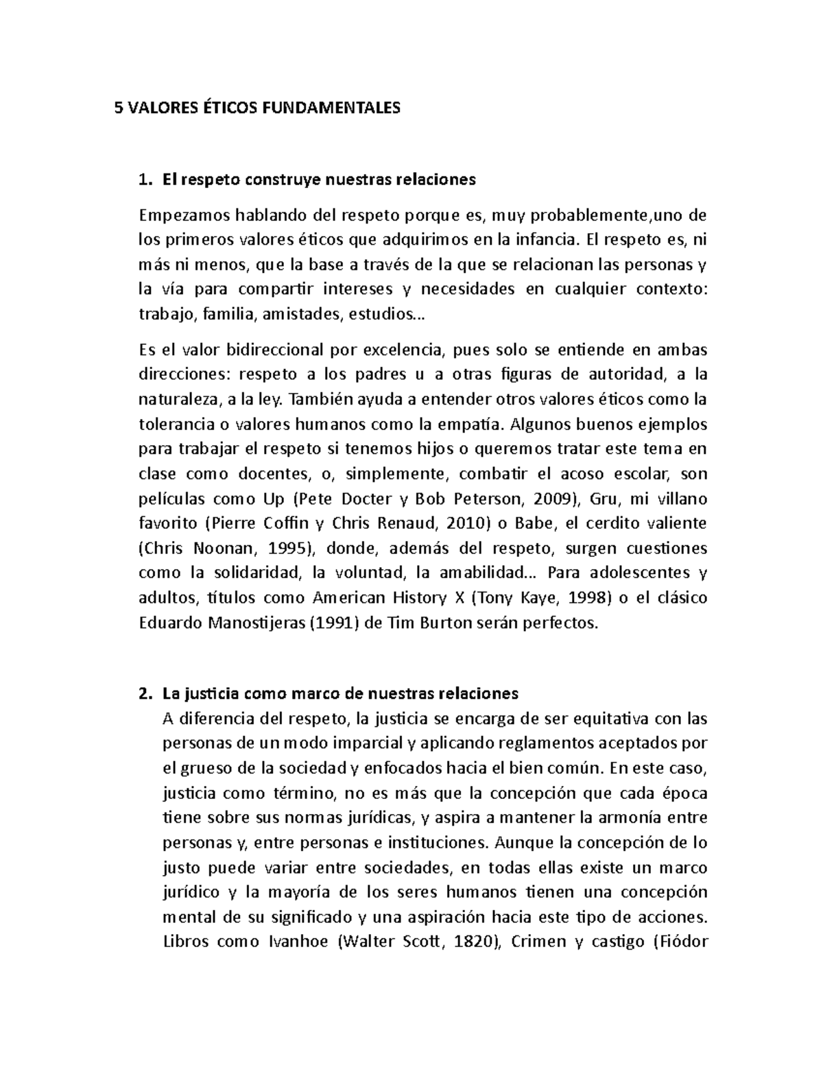 5 Valores Éticos Fundamentales - 5 VALORES ÉTICOS FUNDAMENTALES El ...