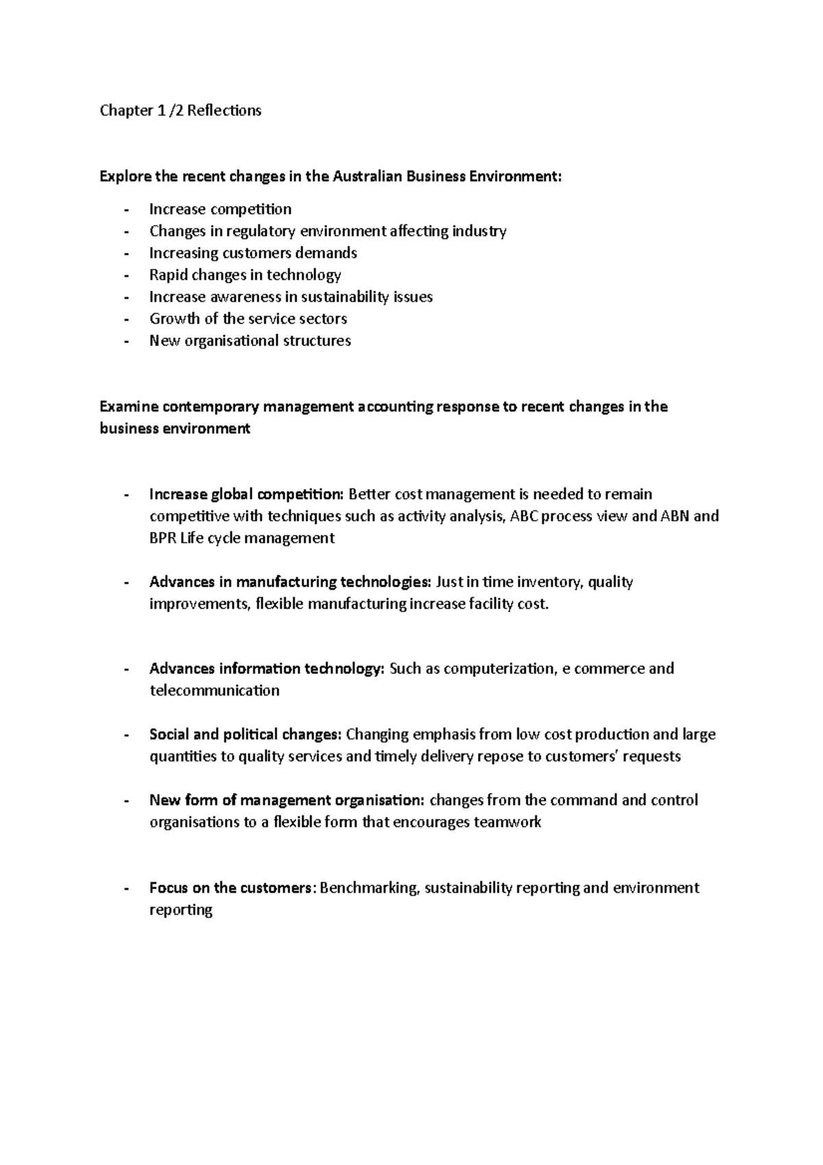 CMA Notes - Week 1 - Homework summary - Chapter 1 /2 Reflections ...