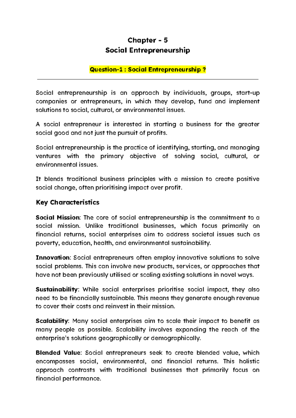 5. Social Entrepreneurship - Chapter - 5 Social Entrepreneurship ...