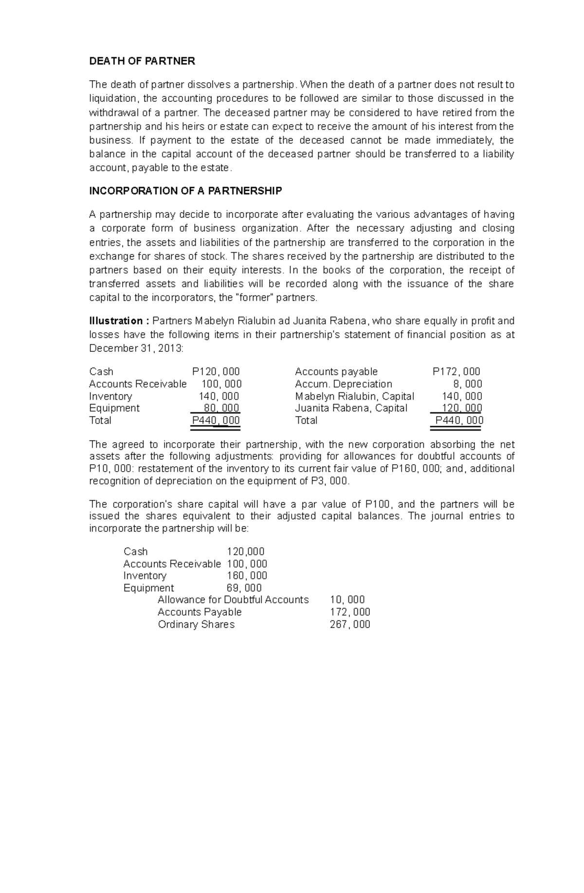 Death OF Partner - notes in accounting - DEATH OF PARTNER The death of ...