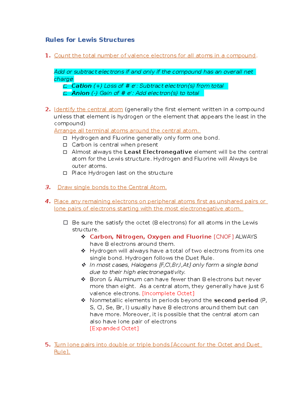 Unit+3+[Chemical+Bonding]+Lewis+Structures+Notes - Rules for Lewis ...