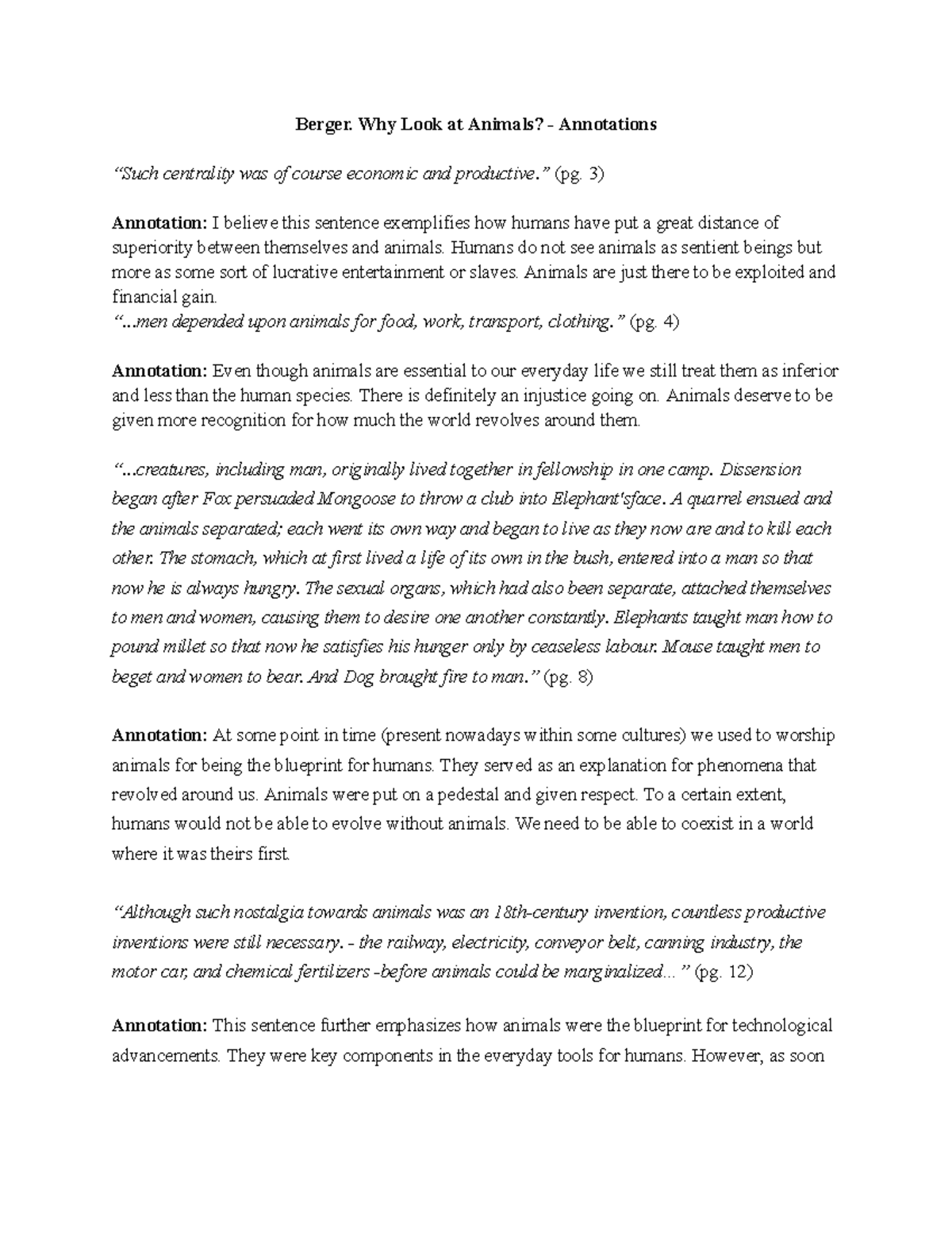 Berger, Why Look At Animals Main Annotations - Berger. Why Look at ...