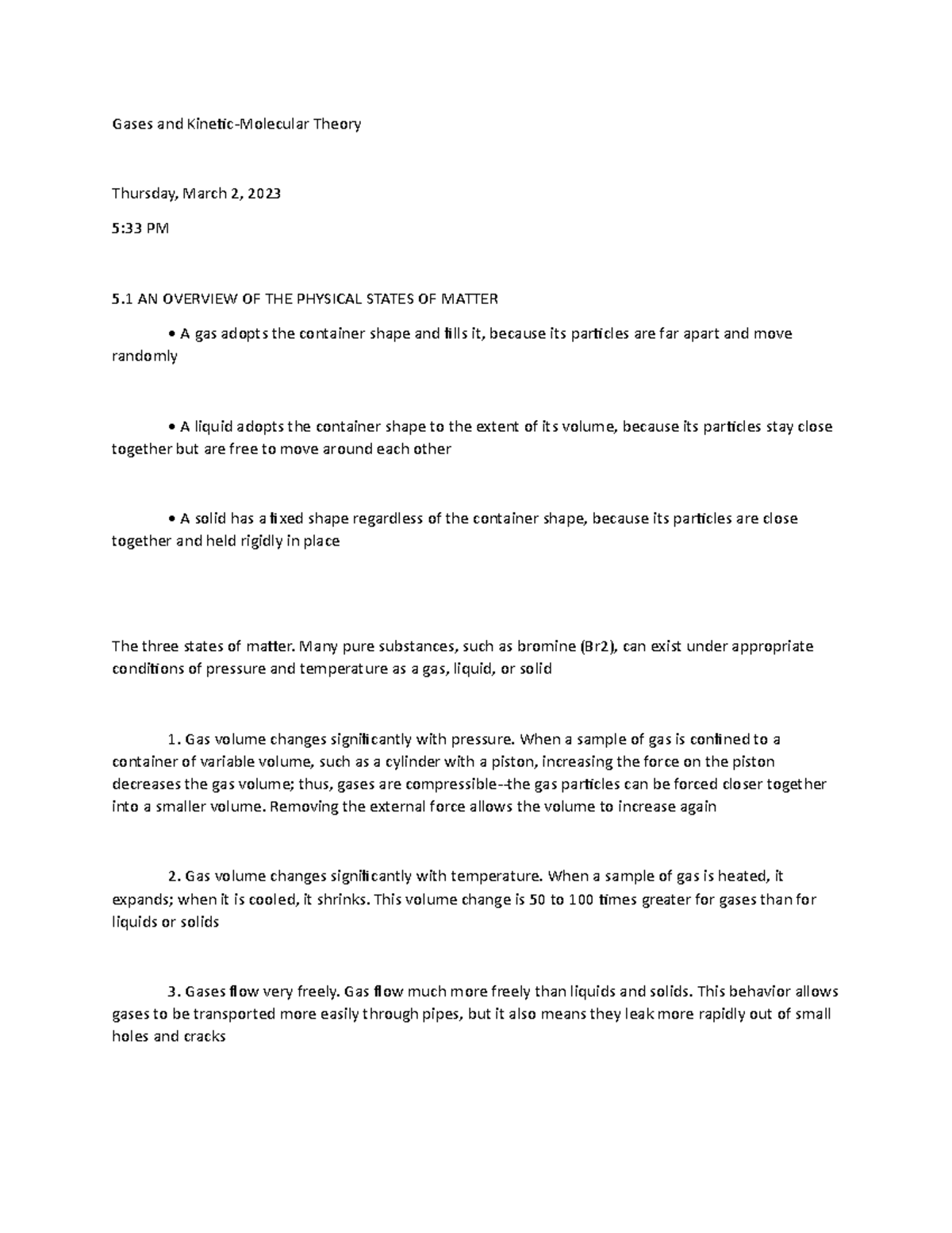 Ch. 5 Gases and Kinetic - Notes from Ch. 5. - Gases and Kinetic ...