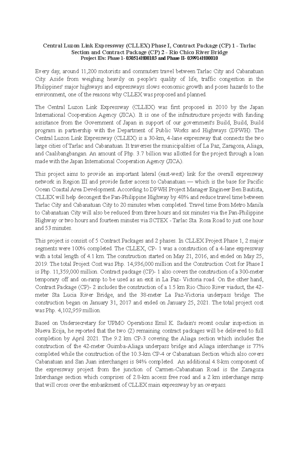 Assignment no. 2 - civil engineering project management - Central Luzon ...