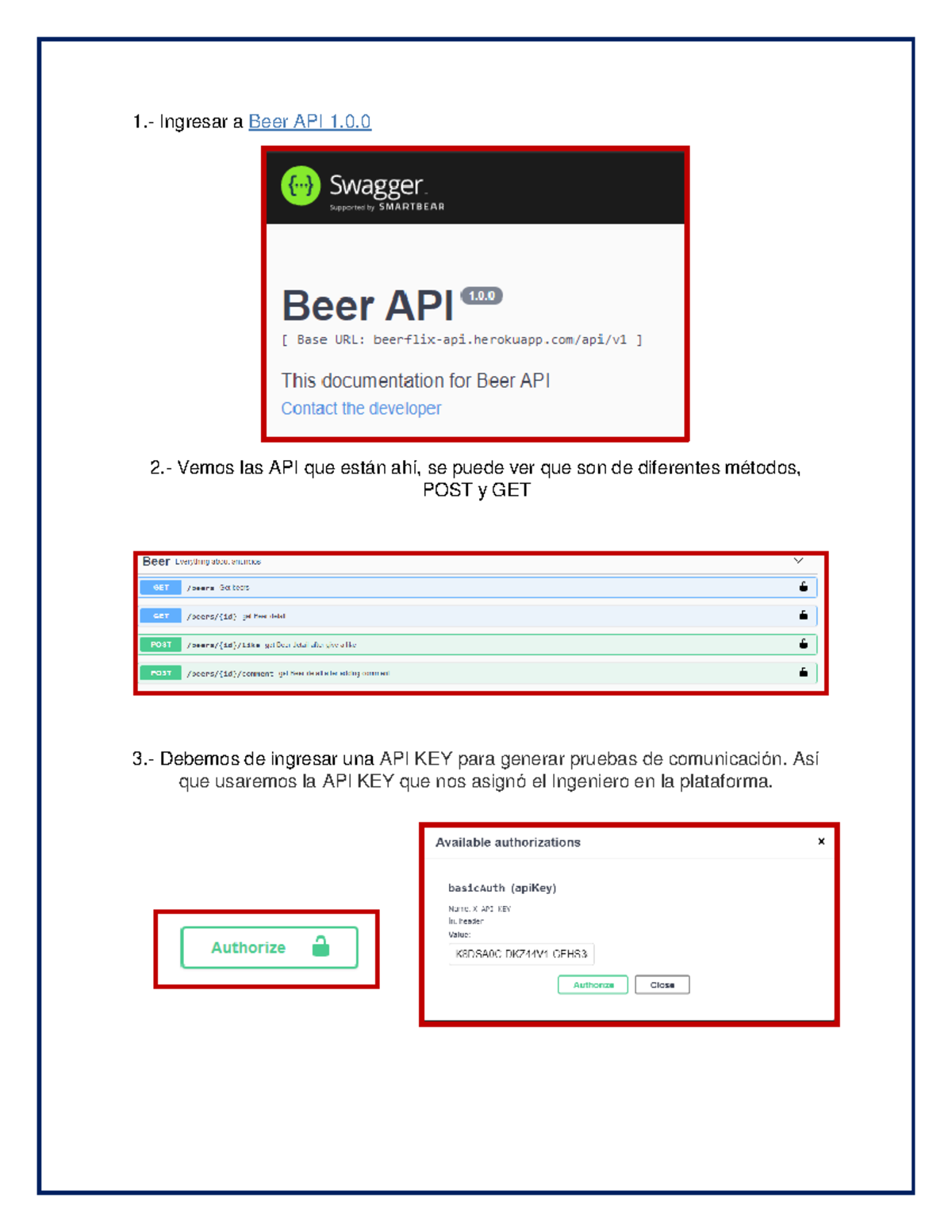 2.4 Test de Métodos Web - 1.- Ingresar a Beer API 1. 2.- Vemos las API ...