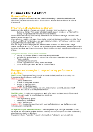 Business Management Unit 4 NOTES - Unit 4 Area of Study 1 Key Knowledge ...