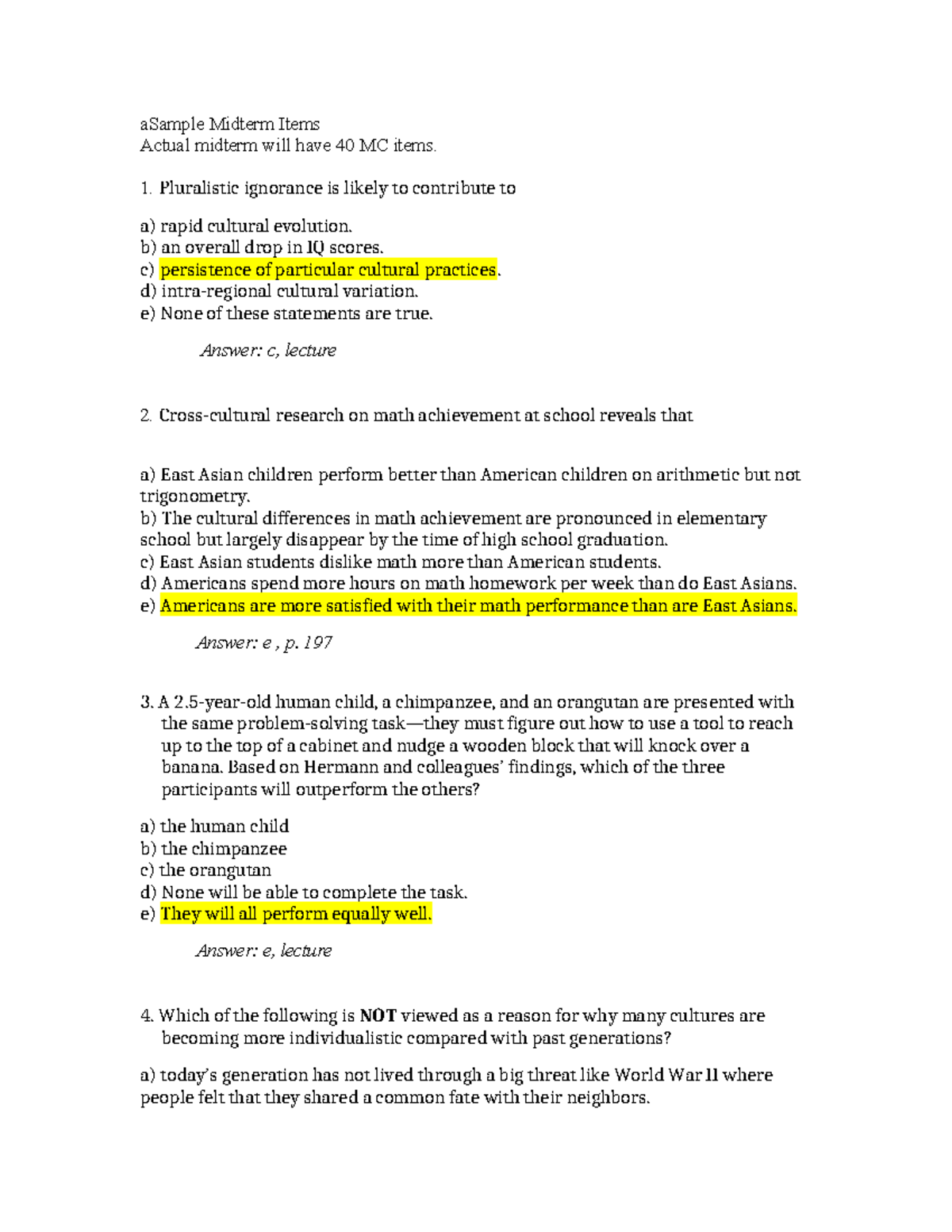 Sample Midterm Items - aSample Midterm Items Actual midterm will have ...