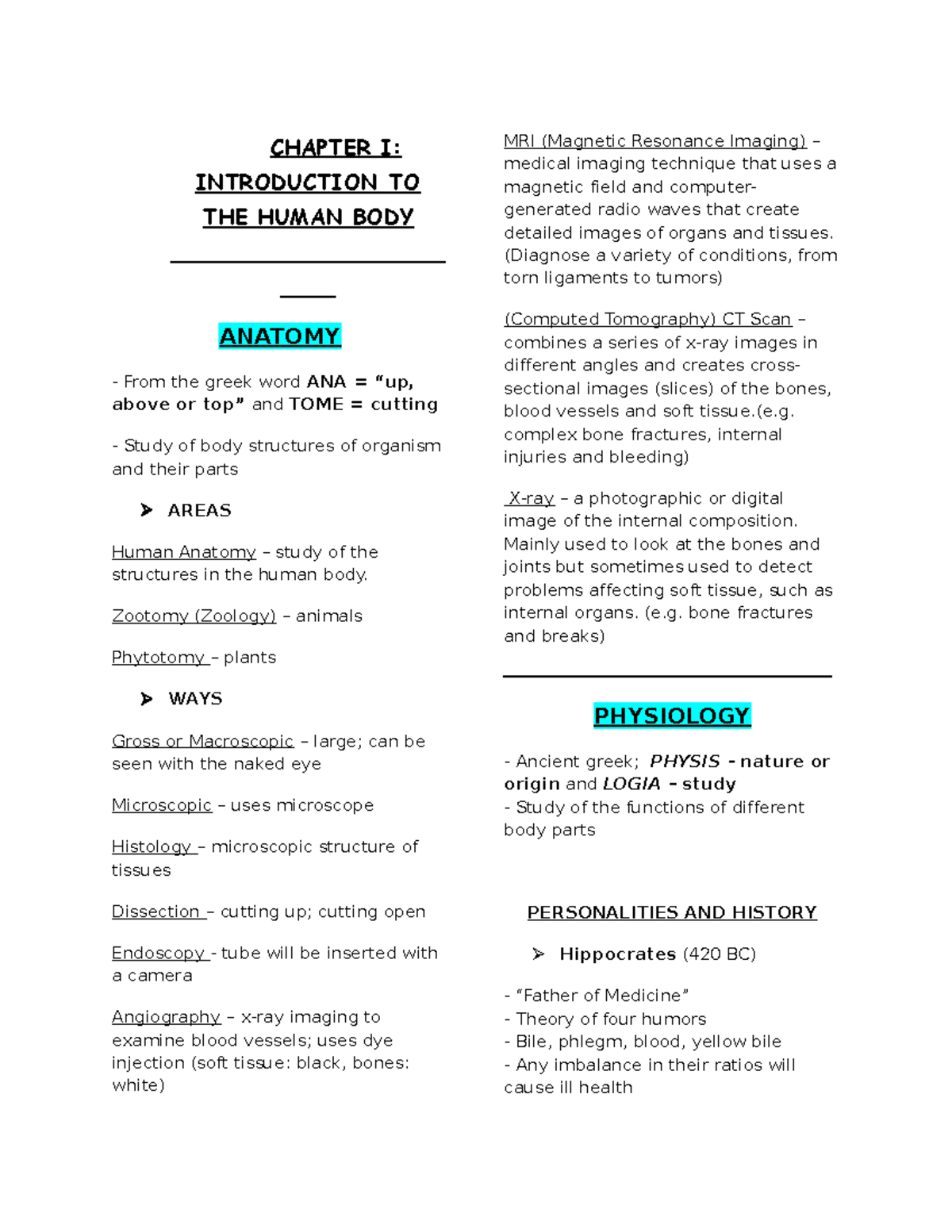 Chapter I Intro-TO-THE- Human-BODY - CHAPTER I: INTRODUCTION TO THE ...